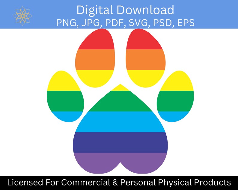 Rainbow Paw Prints Clipart: SVG PNG JPG Bundle (digital Download) - Etsy