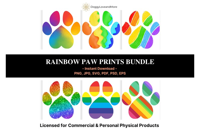 Rainbow Paw Prints Clipart: SVG PNG JPG Bundle (digital Download) - Etsy