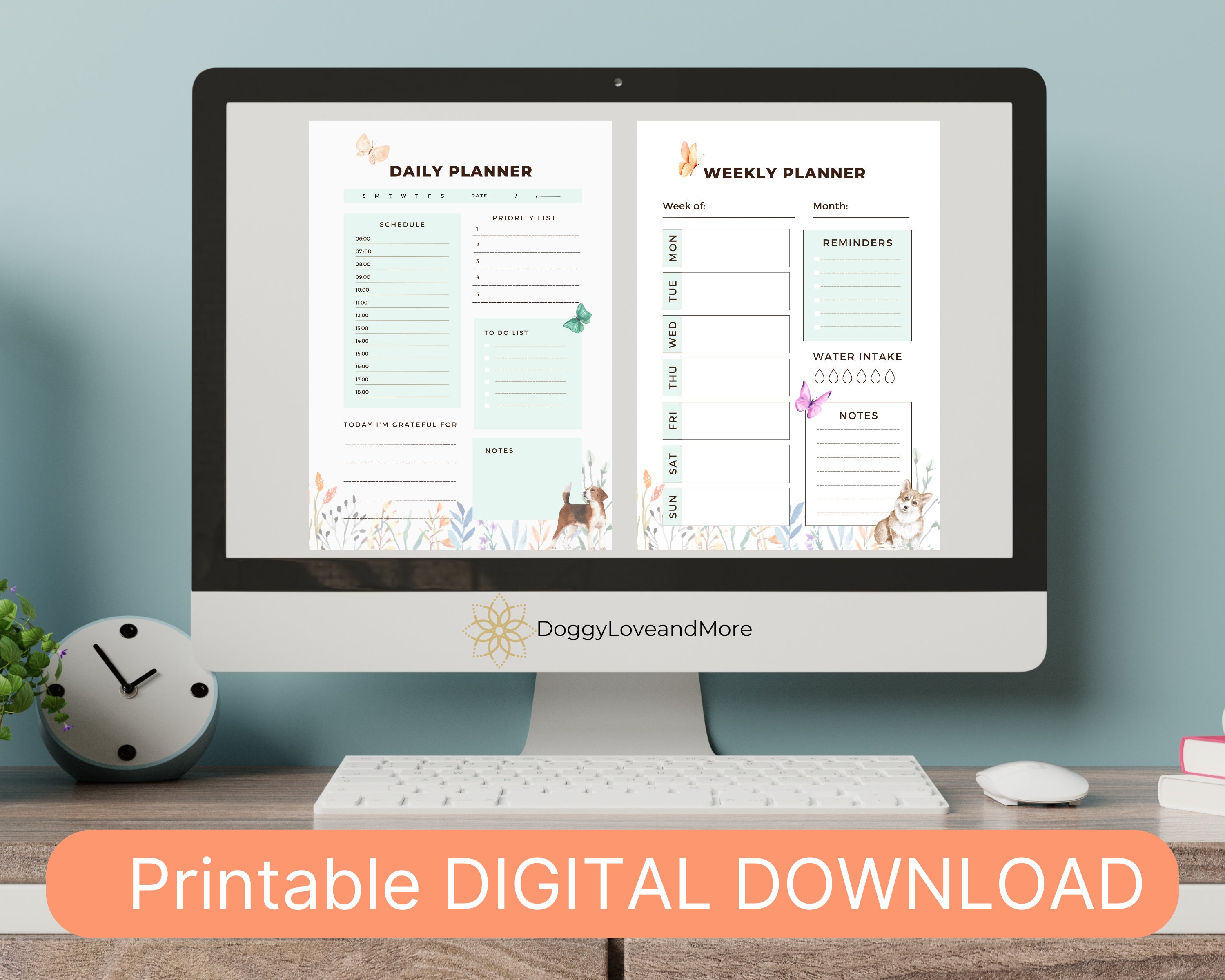 Watercolor Dog-themed Daily Planner Weekly Planner to Do List and Notes ...