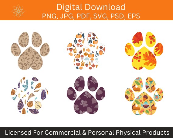 Fall Dog Paw Prints SVG File Set of 6 Fall Sublimation - Etsy Canada