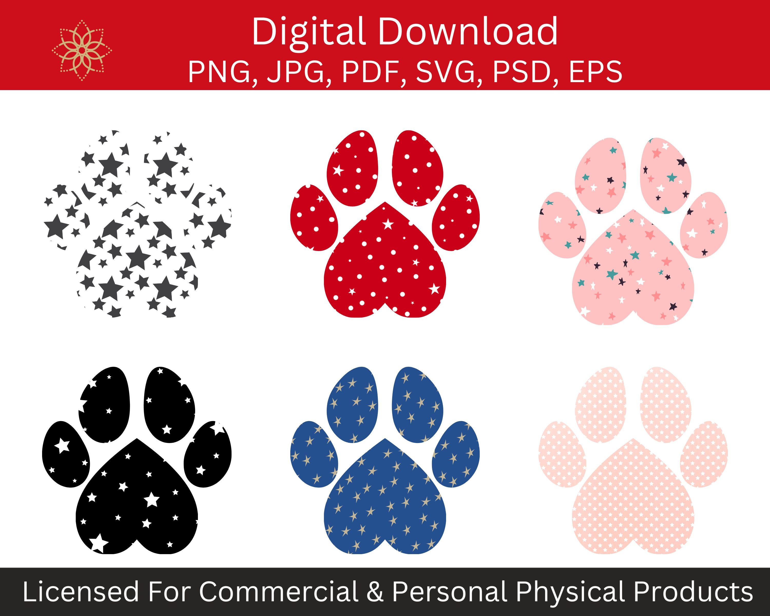 Stars Paw Prints SVG PNG JPG Bundle, Dog Paw Prints Clipart, Cricut Svg ...