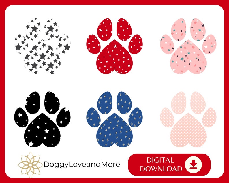 Stars Dog Paw Prints SVG PNG JPG Digital Bundle Dog Mom Svg - Etsy