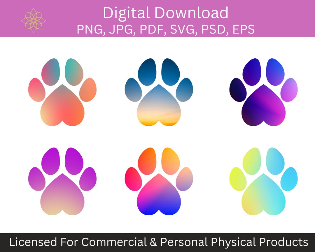 Gradient Paw Prints SVG PNG JPG Bundle Rainbow Paw Prints - Etsy