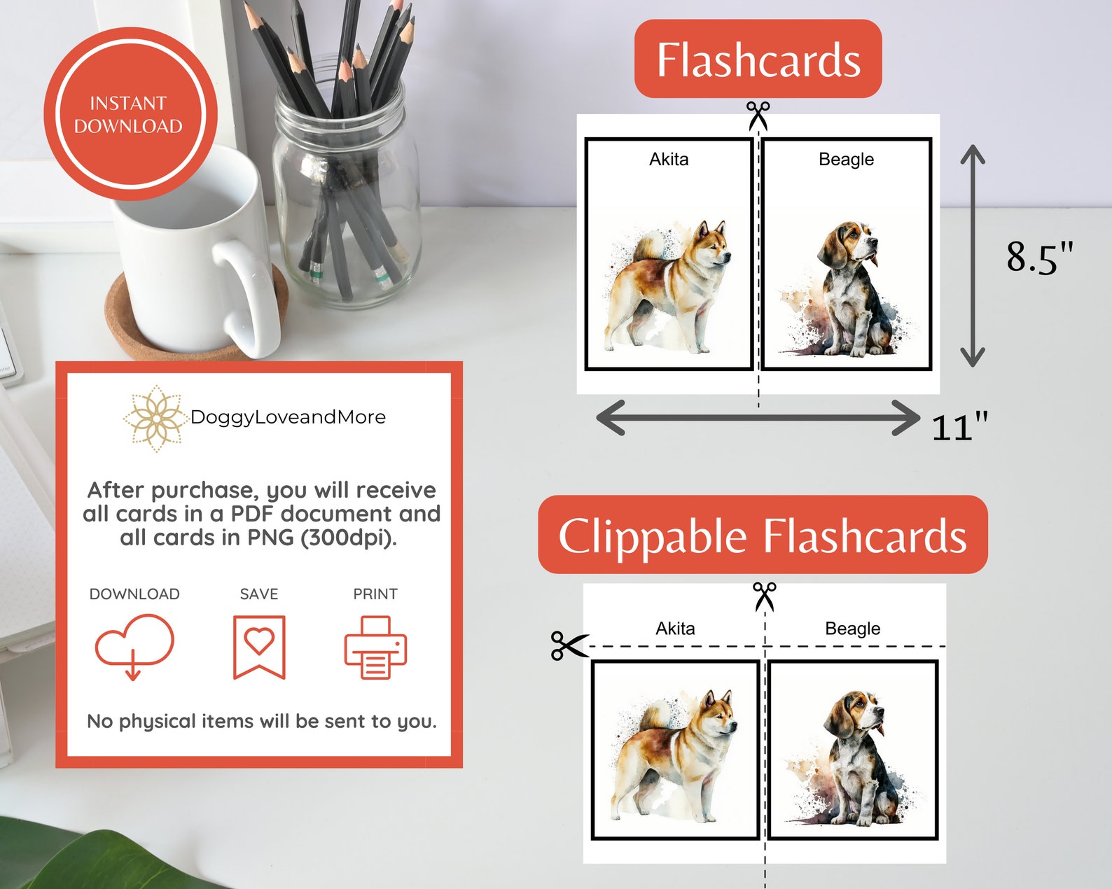Dog Breeds Flash Cards Letters A to Z Clippable Flashcard Montessori 3 ...