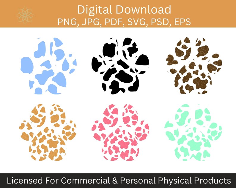 Cow Hide Paw Prints SVG PNG JPG Bundle Paw Prints Clipart - Etsy