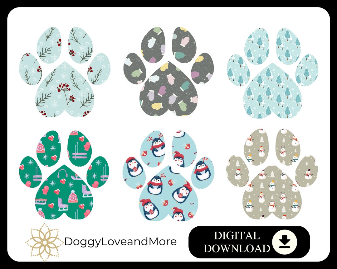Winter Dog Paw Prints: SVG PNG Clipart Bundle (digital Download) - Etsy