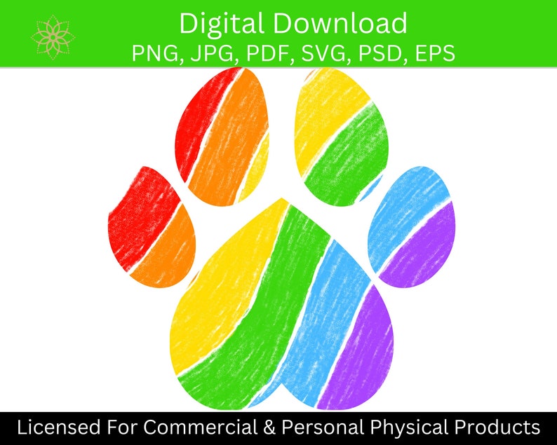 Rainbow Paw Prints Clipart: SVG PNG JPG Bundle (digital Download) - Etsy