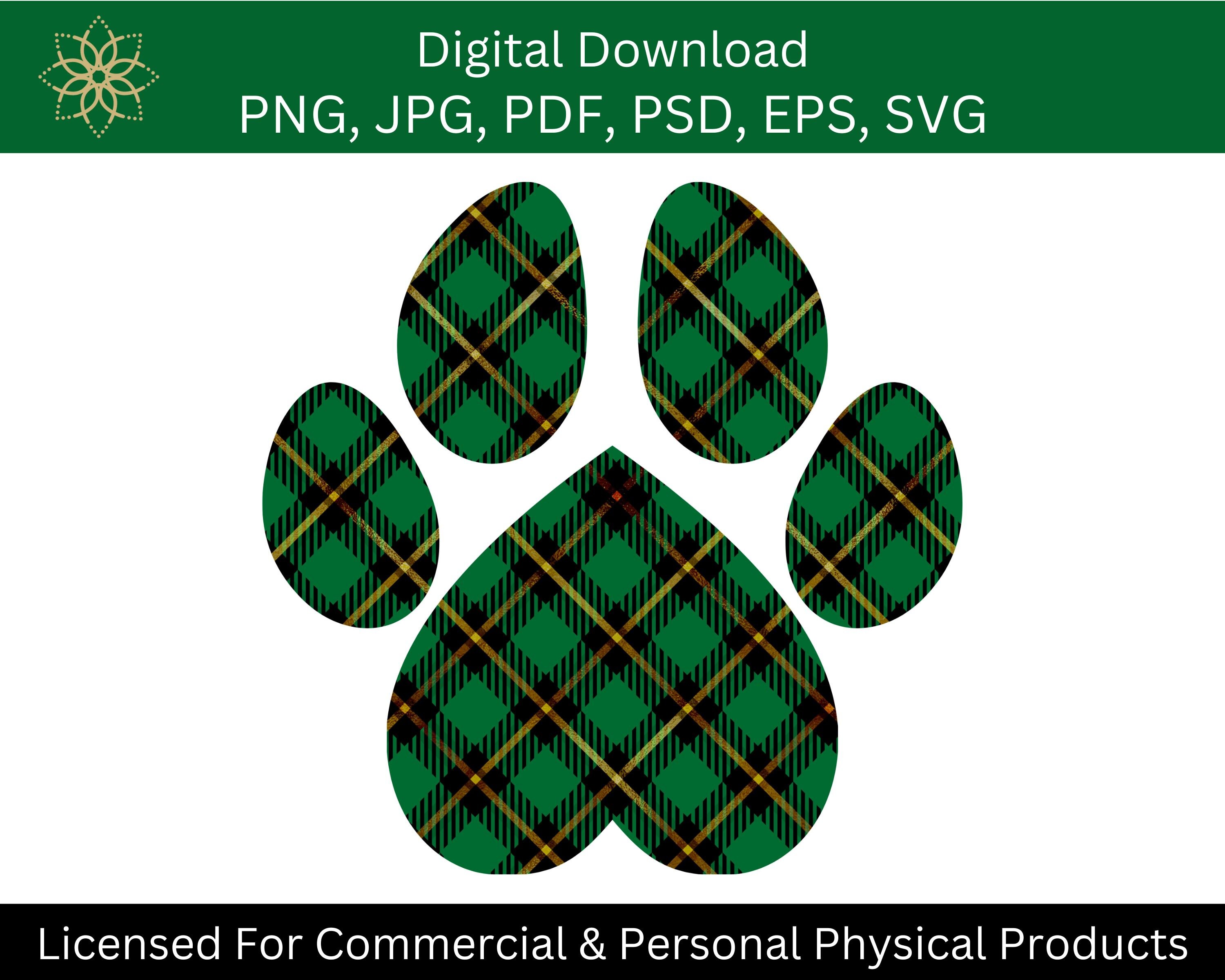 Christmas Plaid Dog Paw Print PNG File, Buffalo Plaid Pet Paws SVG ...