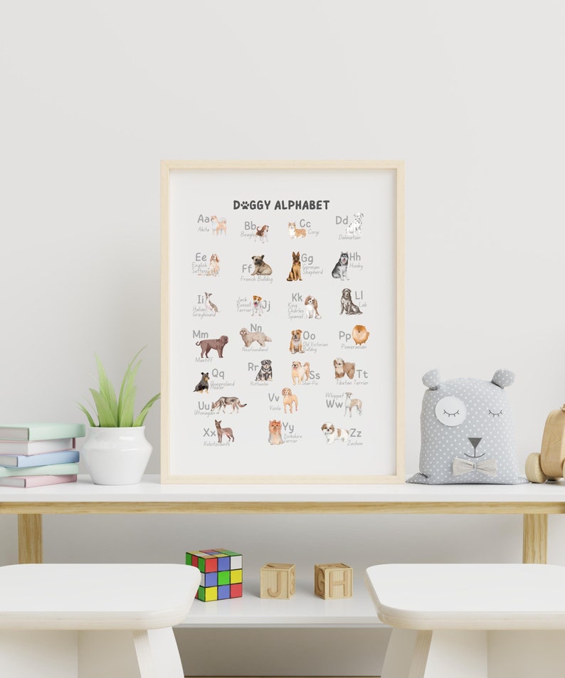 Doggy Alphabet PRINTABLE ART Watercolor Dog Letters Nursery - Etsy