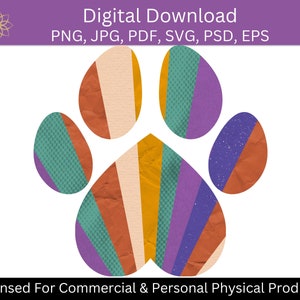 Retro Paw Prints SVG PNG JPG Bundle, 70s Paw Prints Clipart, Cricut Svg ...