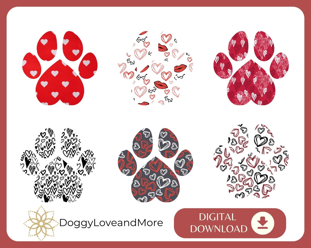 Hearts Dog Paw Prints SVG PNG JPG Digital Bundle Dog Mom Svg - Etsy