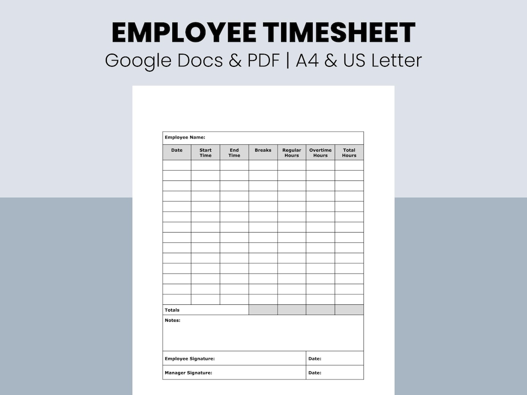Google Docs Timesheet Template | PDF Timesheet Tracker | Printable ...