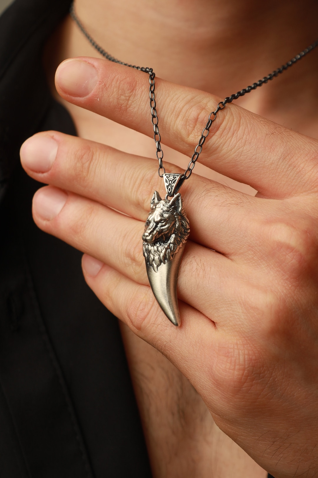 Wolf Tooth Necklace, Nordic Wolf Tooth Handmade Sterling Silver Men ...