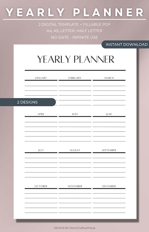 YEARLY PLANNER Printable Undated Yearly Tasks Yearly | Etsy