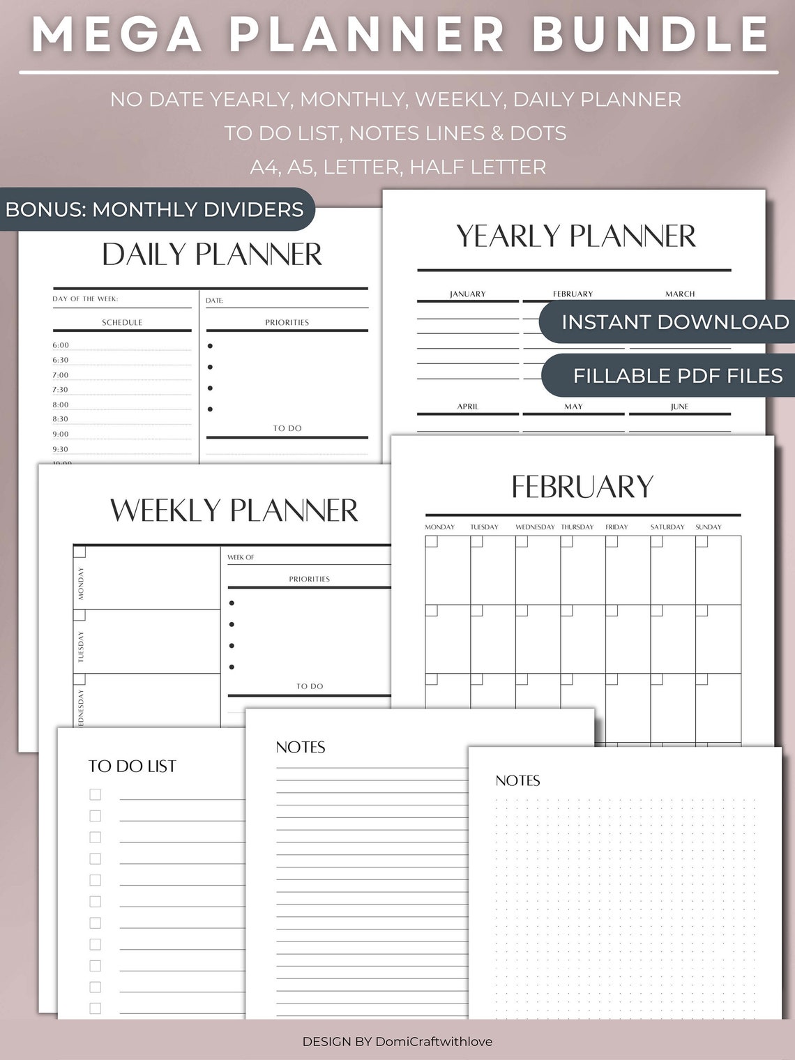 PLANNER BUNDLE Printable, Yearly, Monthly, Weekly, Daily Planners to Do ...