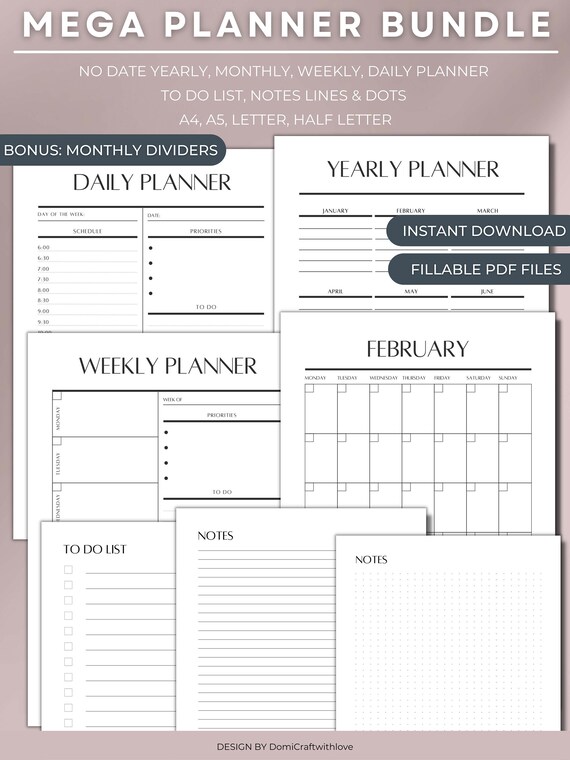 PLANNER BUNDLE Printable Yearly Monthly Weekly Daily | Etsy