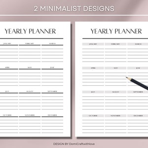 YEARLY PLANNER, Printable, Undated, Yearly Tasks, Yearly Organizer, 2 ...