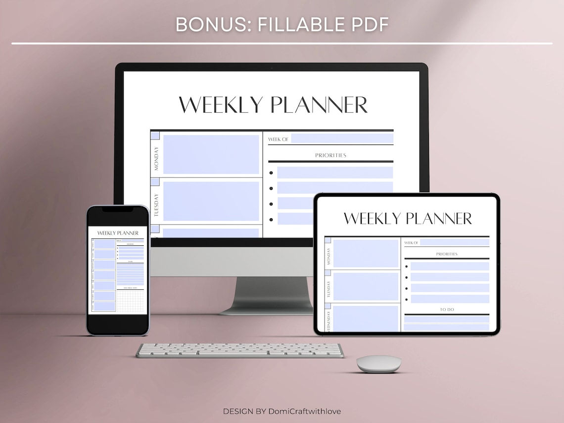 WEEKLY PLANNER, No Date Weekly Schedule, Weekly Organizer, 1 Page, Pdf ...