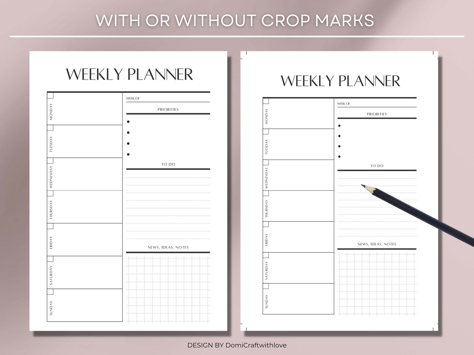 WEEKLY PLANNER, No Date Weekly Schedule, Weekly Organizer, 1 Page, Pdf ...