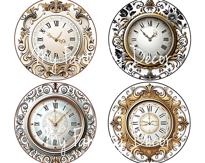 12 Clock Faces, 3,2 Inch Circles, Digital Collage ATC Cards, Instant ...
