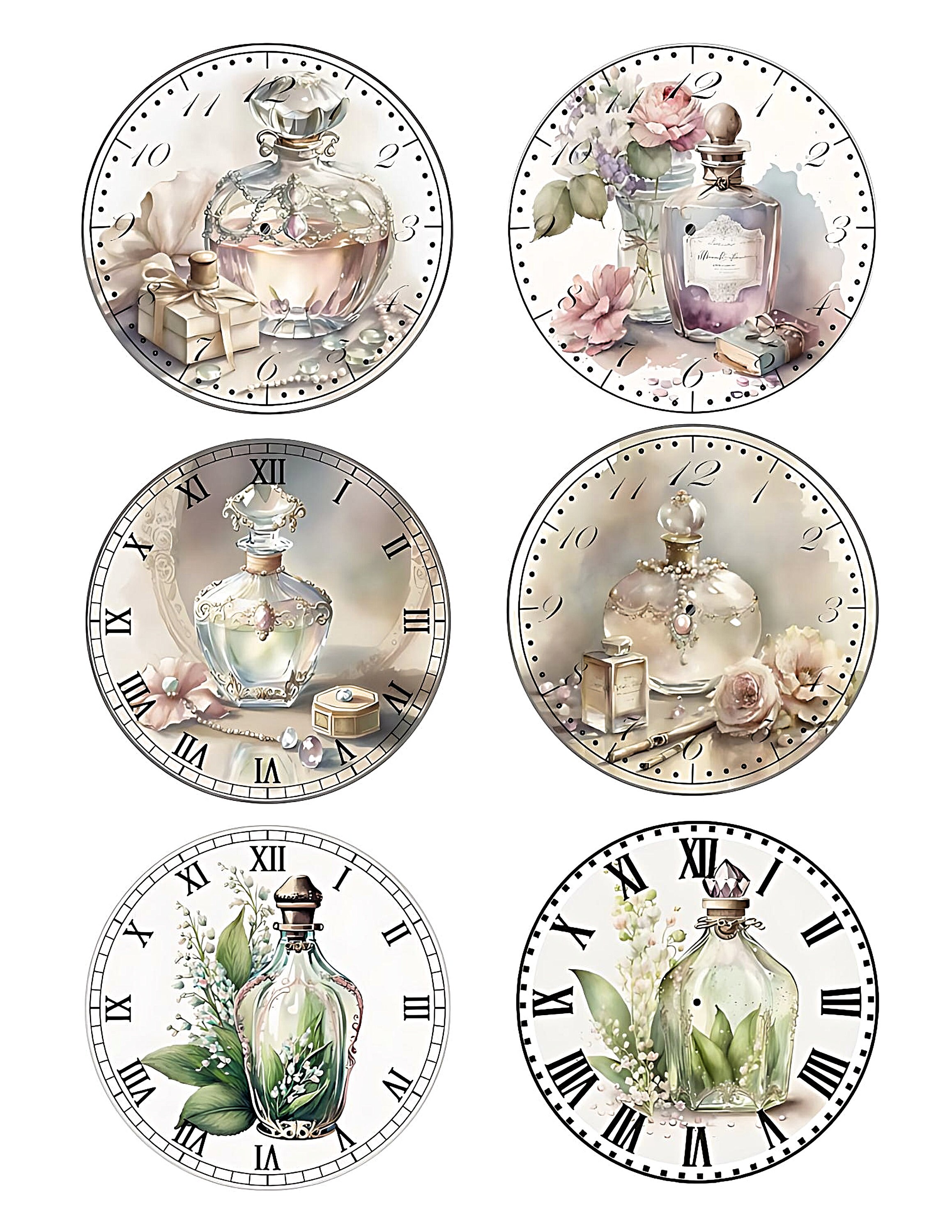 12 Clock Faces With Parfum Picture, 3,2 Inch Circles, Digital Collage ...