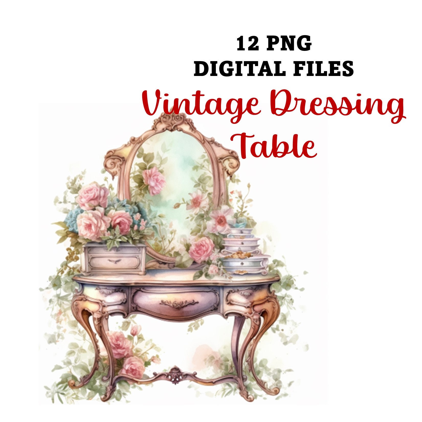 12 Watercolor Vintage Dressing Table ,PNG Format With Transparent ...