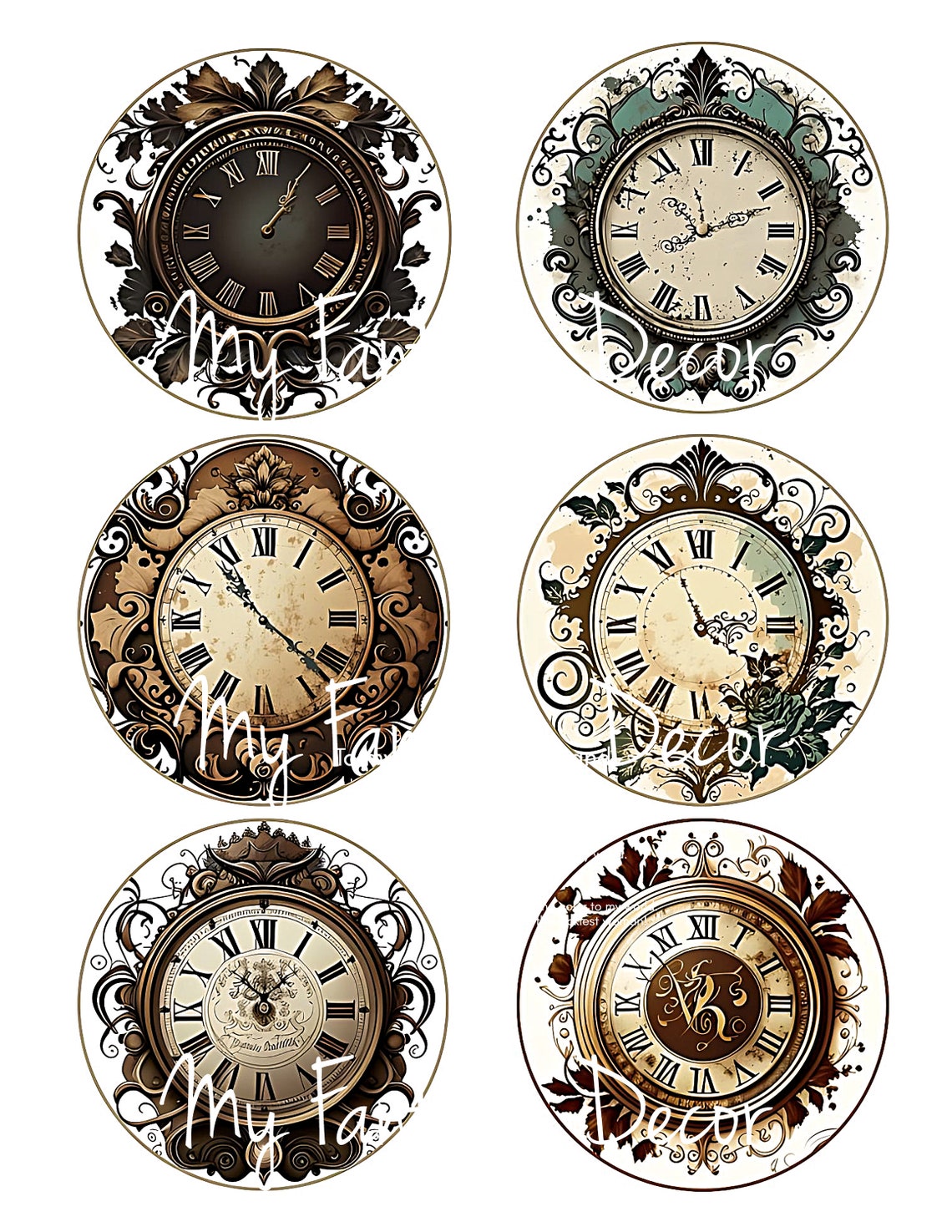 Clock Faces, 3,35 Inch Circles, Digital Collage Sheet, Instant Download ...