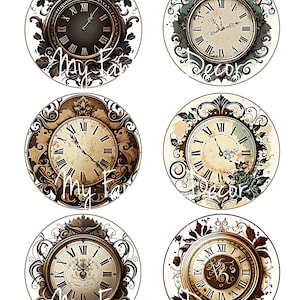 Clock Faces, 3,35 Inch Circles, Digital Collage Sheet, Instant Download ...