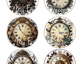 30 Vintage Clock Faces, 3,35 Inch Circles, Digital Collage Clock Face ...