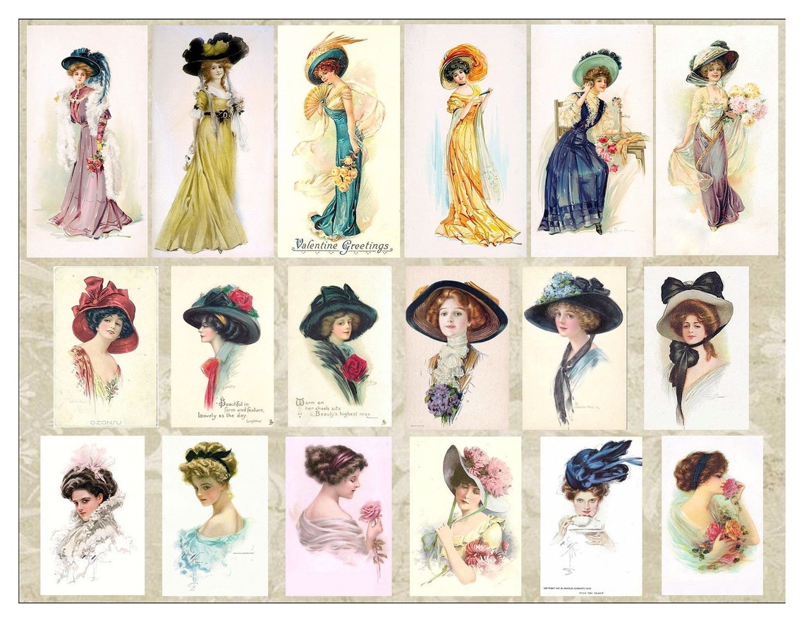 Vintage Pretty Victorian Ladies, Postcard Images, Printable Instant ...