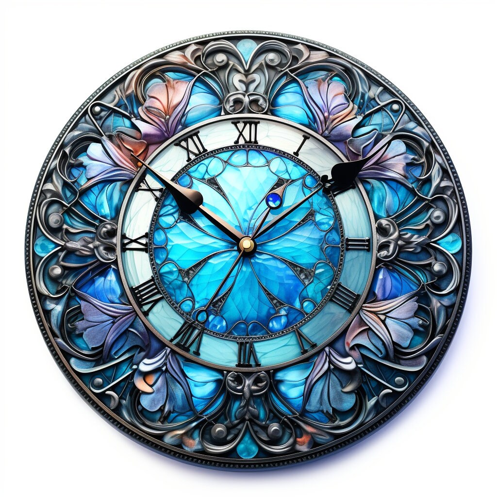 12 PNG Fairy Blue Clock Faces, 3,5 Inch Circles, Digital Collage Sheet ...