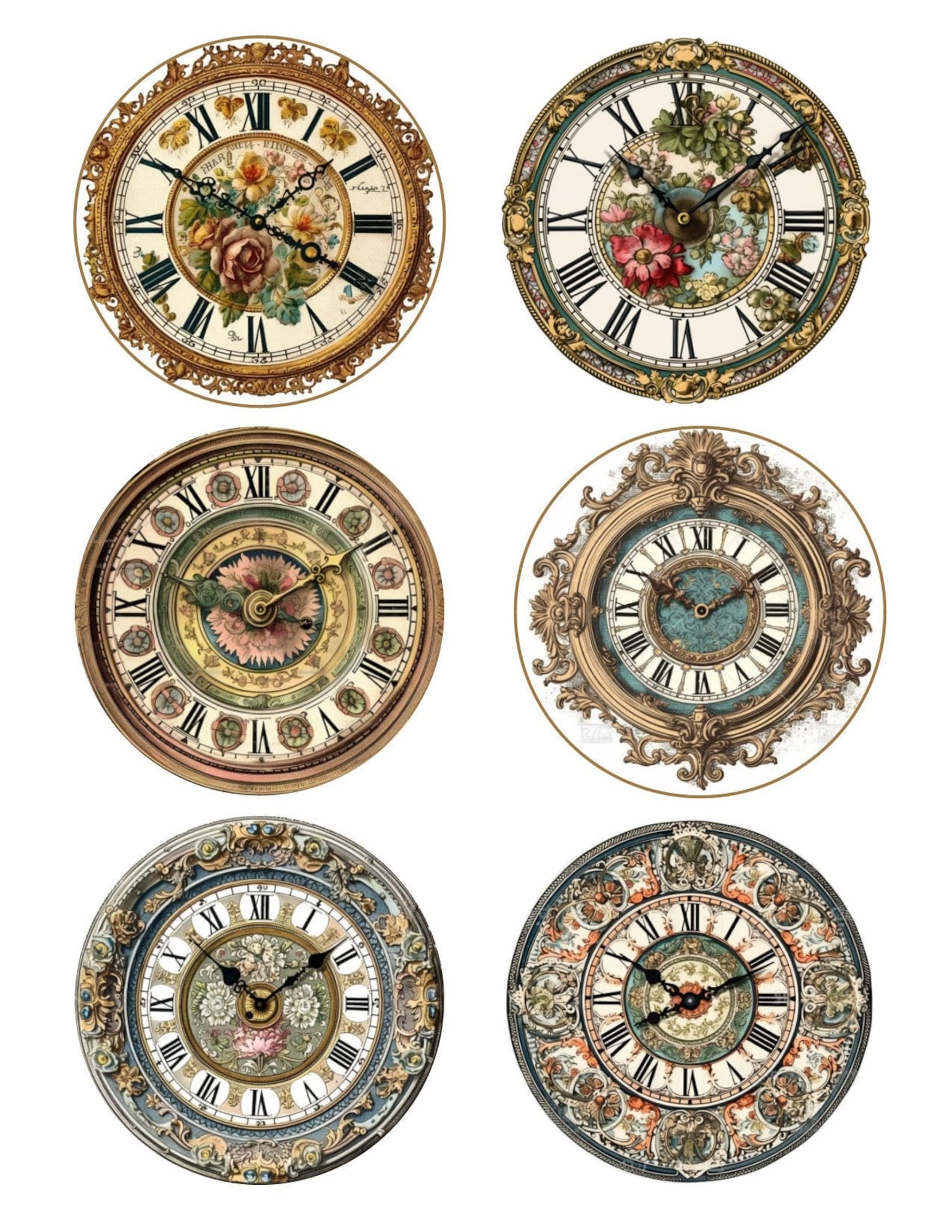 30 Vintage Clock Faces, 3,35 Inch Circles, Digital Collage Clock Face ...