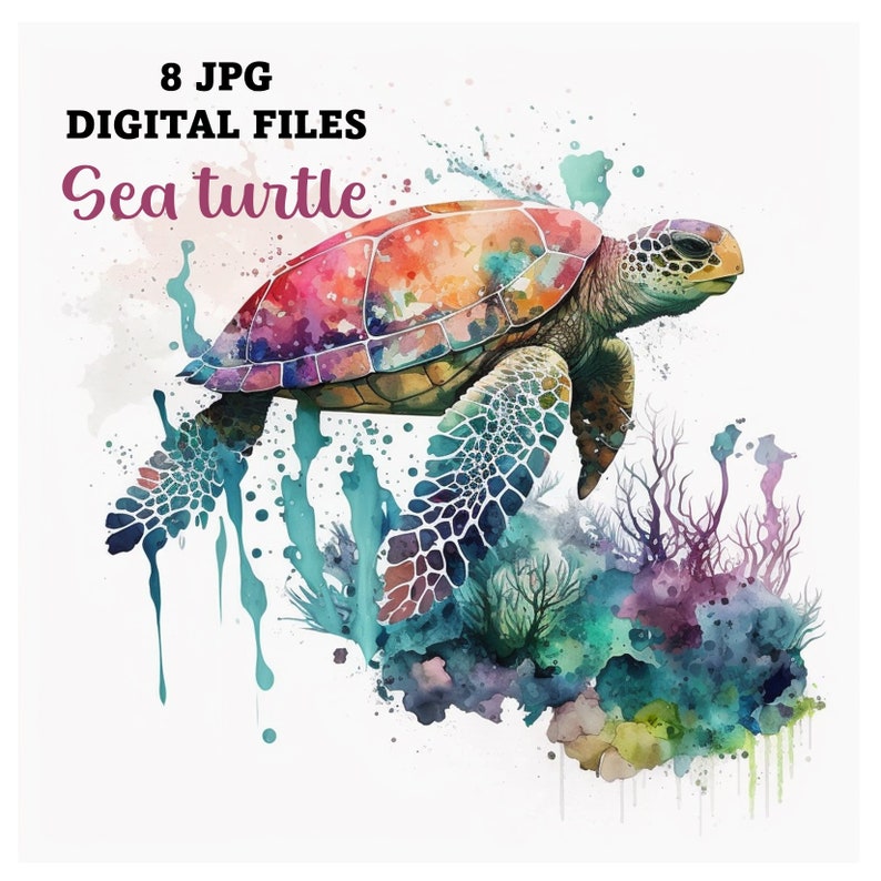 12 Watercolor Sea Turtle Free Commercial Use Digital Images, Sea Turtle ...