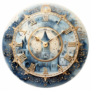 Blue Fairy Tale Clock Faces, 3,2 Inch Circles, Digital Collage Sheet ...