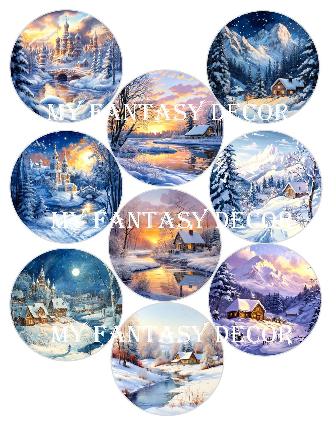 35 Winter Landscape Images in Circle, Digital Download Collage Sheets ...