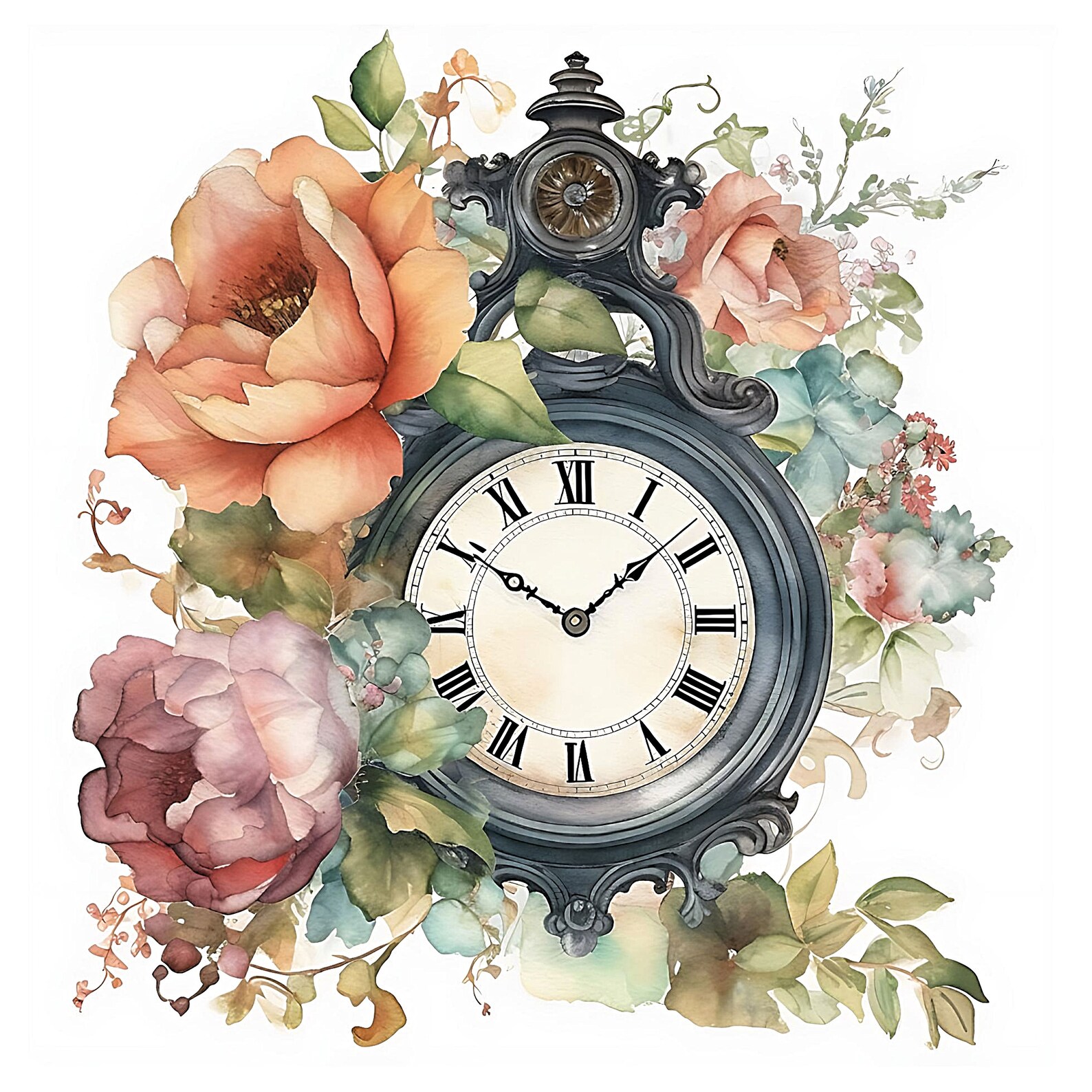12 Floral Vintage Clock Clipart Digital Scrapbook Picture - Etsy