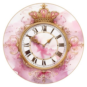 12 JPG Pink Princess Clock Faces, 3,2 Inch Circles, Digital Collage ...