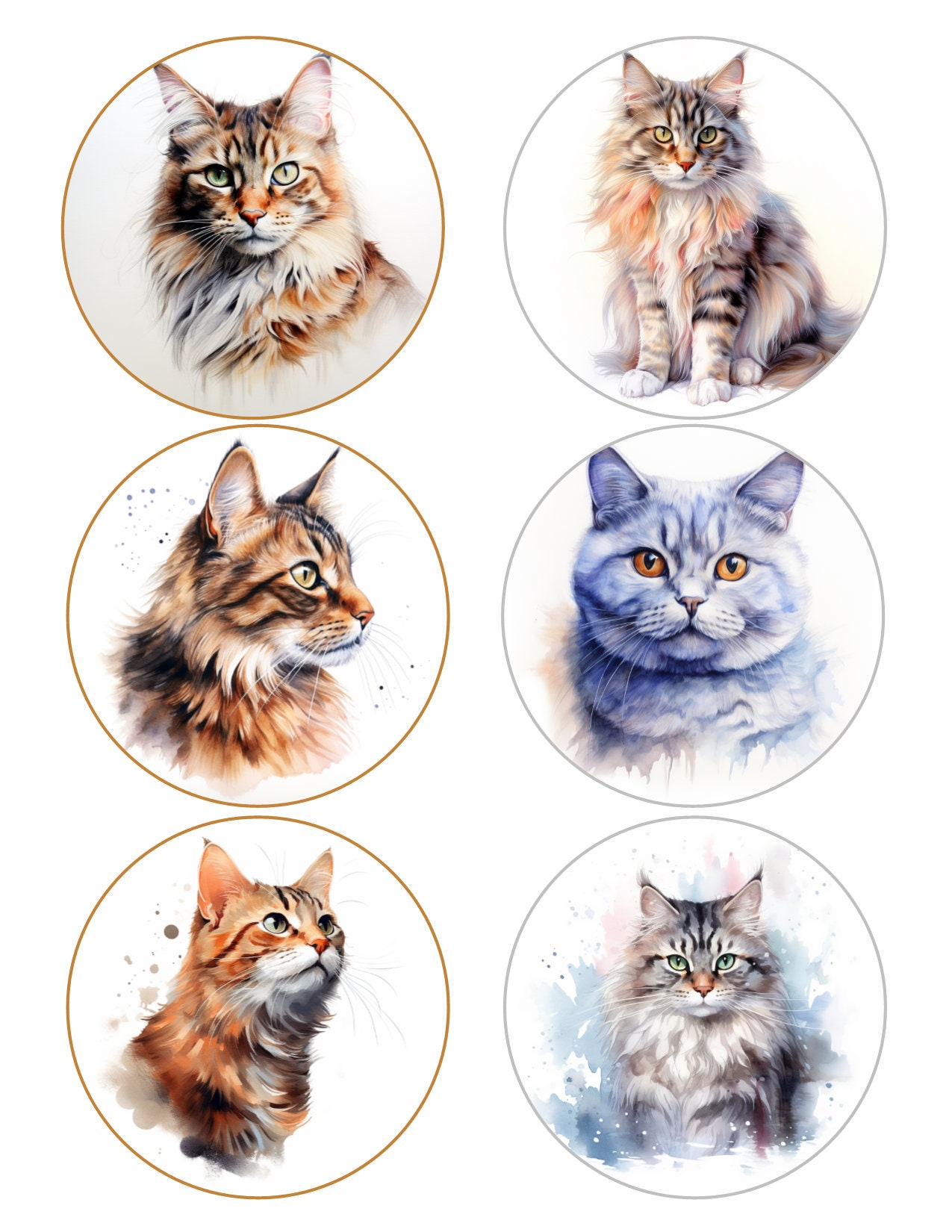 3 PNG Files With 18 Cat Pictures in the Circle, Cat Clipart, Digital ...