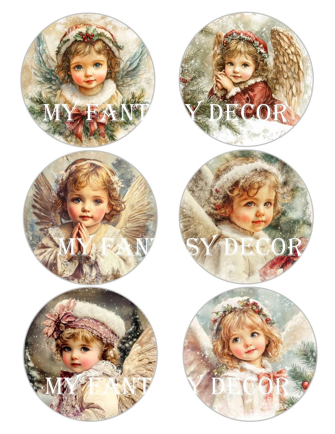 3 PNG Files With 18 Little Angels Pictures in the Circle, Angels ...