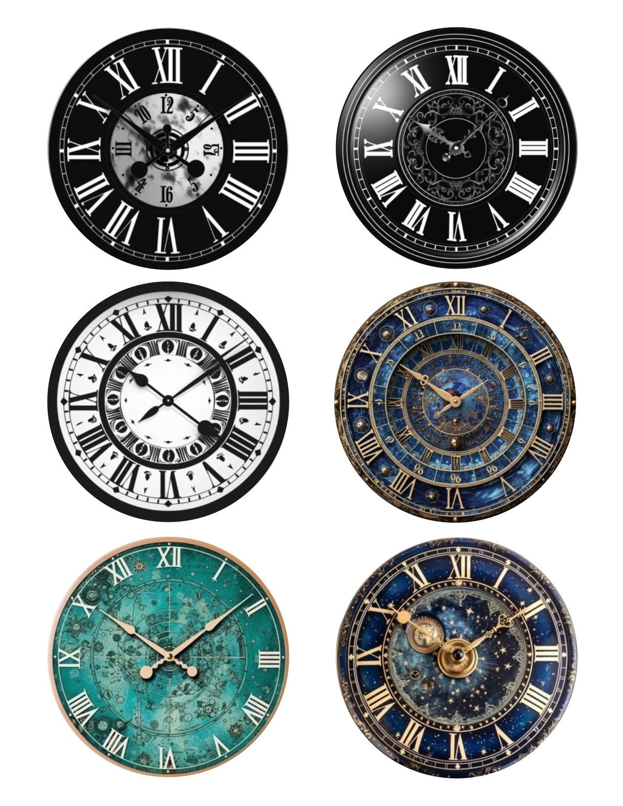 30 Vintage Clock Faces 335 Inch Circles Digital Collage - Etsy