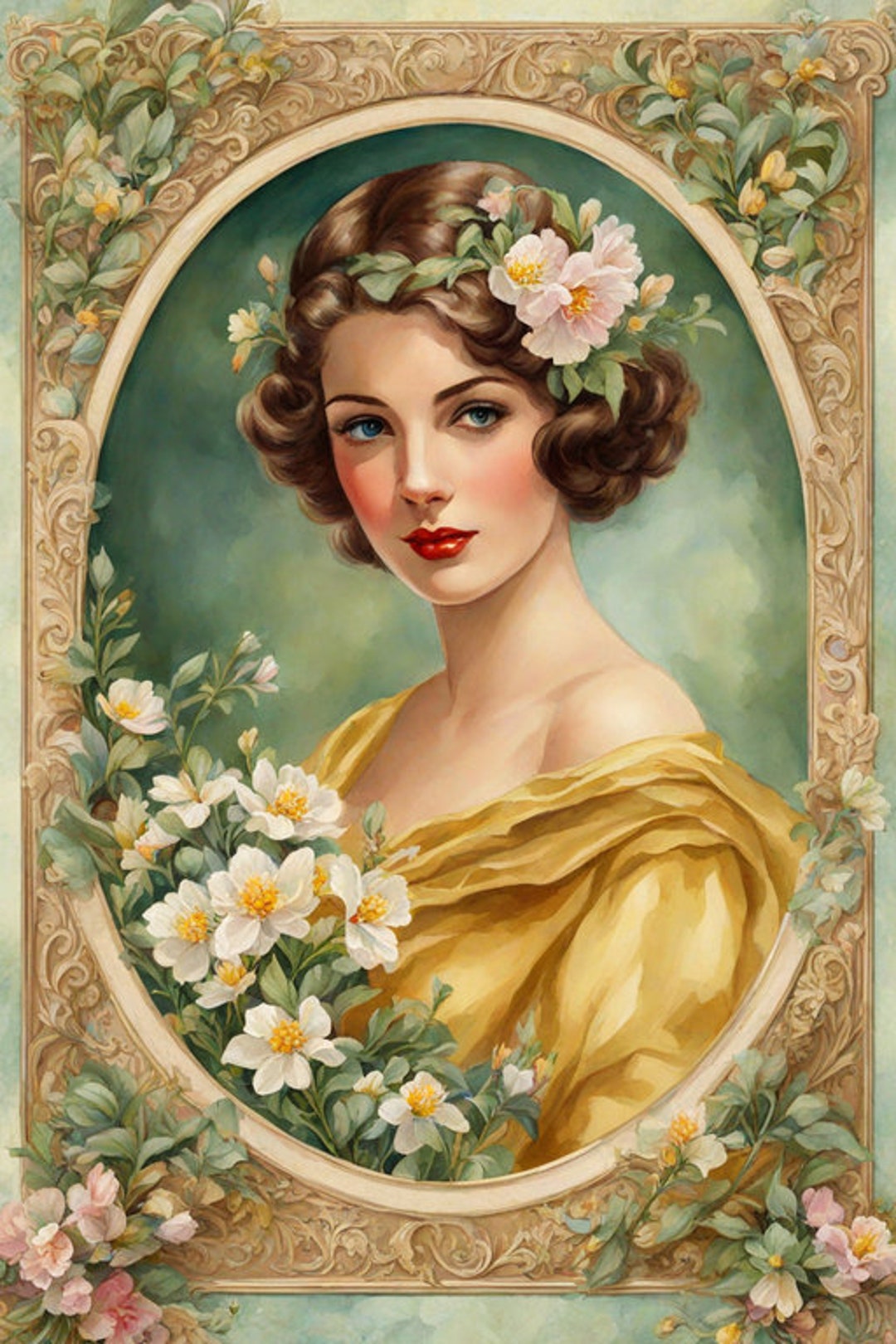 8 JPG Files Easter Vintage Lady Card, Watercolor Retro Lady Cards ...