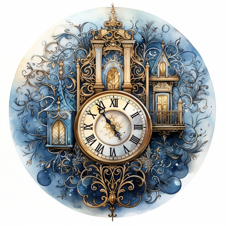 Blue Fairy Tale Clock Faces, 3,2 Inch Circles, Digital Collage Sheet ...