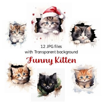 12 Watercolor Kittens Digital Images, Kitten Clipart, Digital Download ...