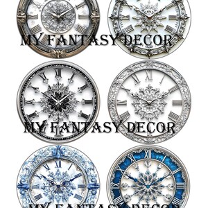 12 PNG Silver Snowflake Clock Faces Images. Face Clock Collage Sheets ...