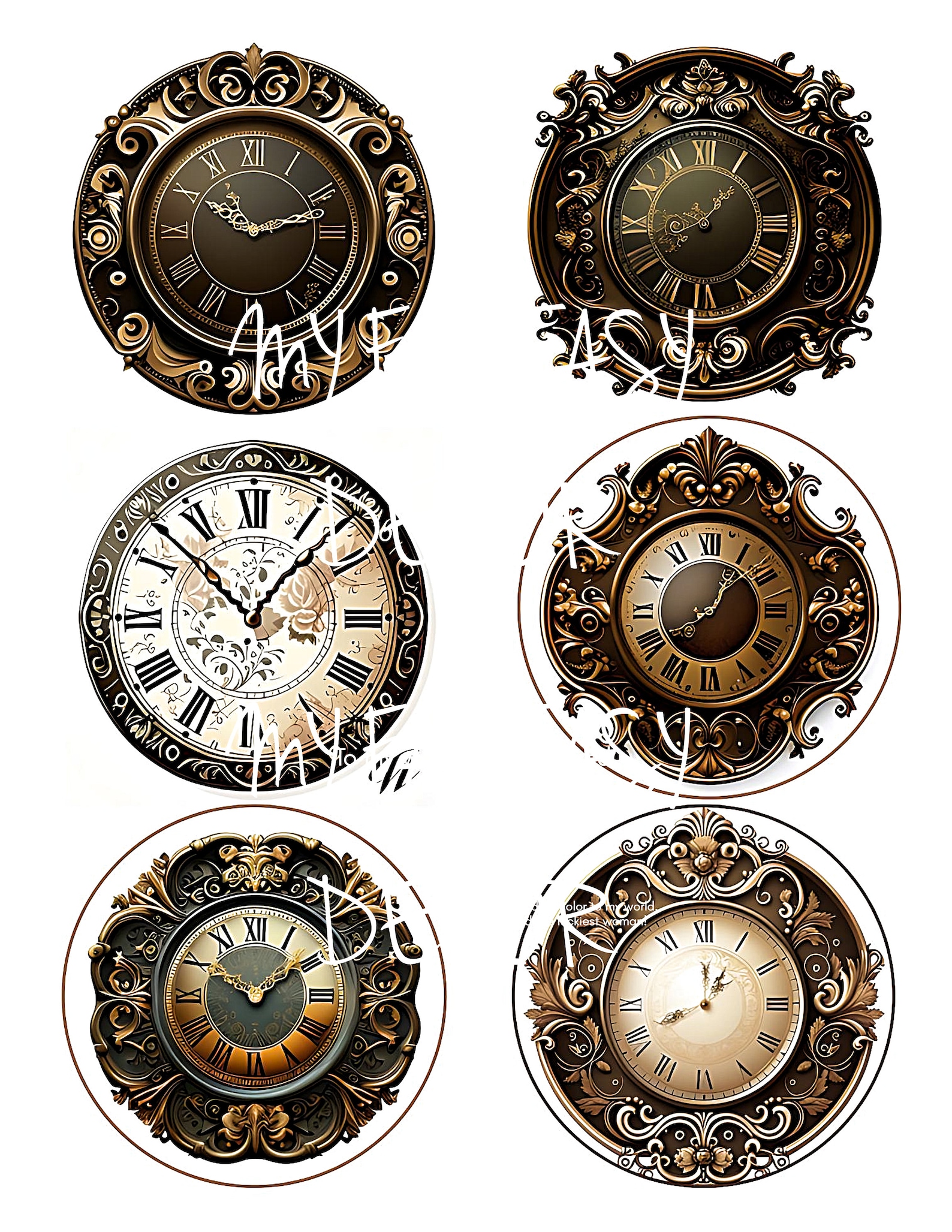 18 Vintage Clock Faces, 3,35 Inch Circles, Digital Collage Clock Face ...