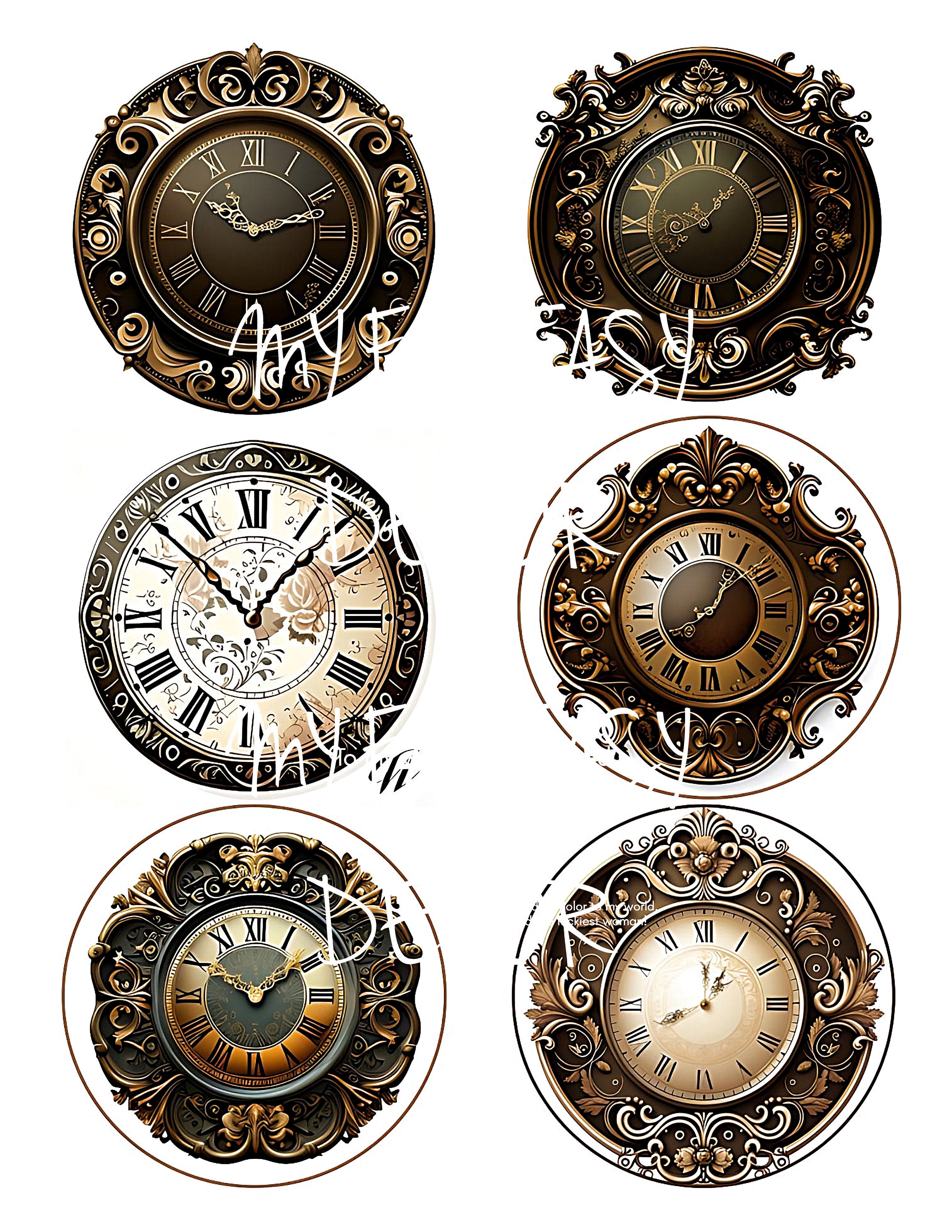 18 Vintage Clock Faces, 3,35 Inch Circles, Digital Collage Clock Face ...
