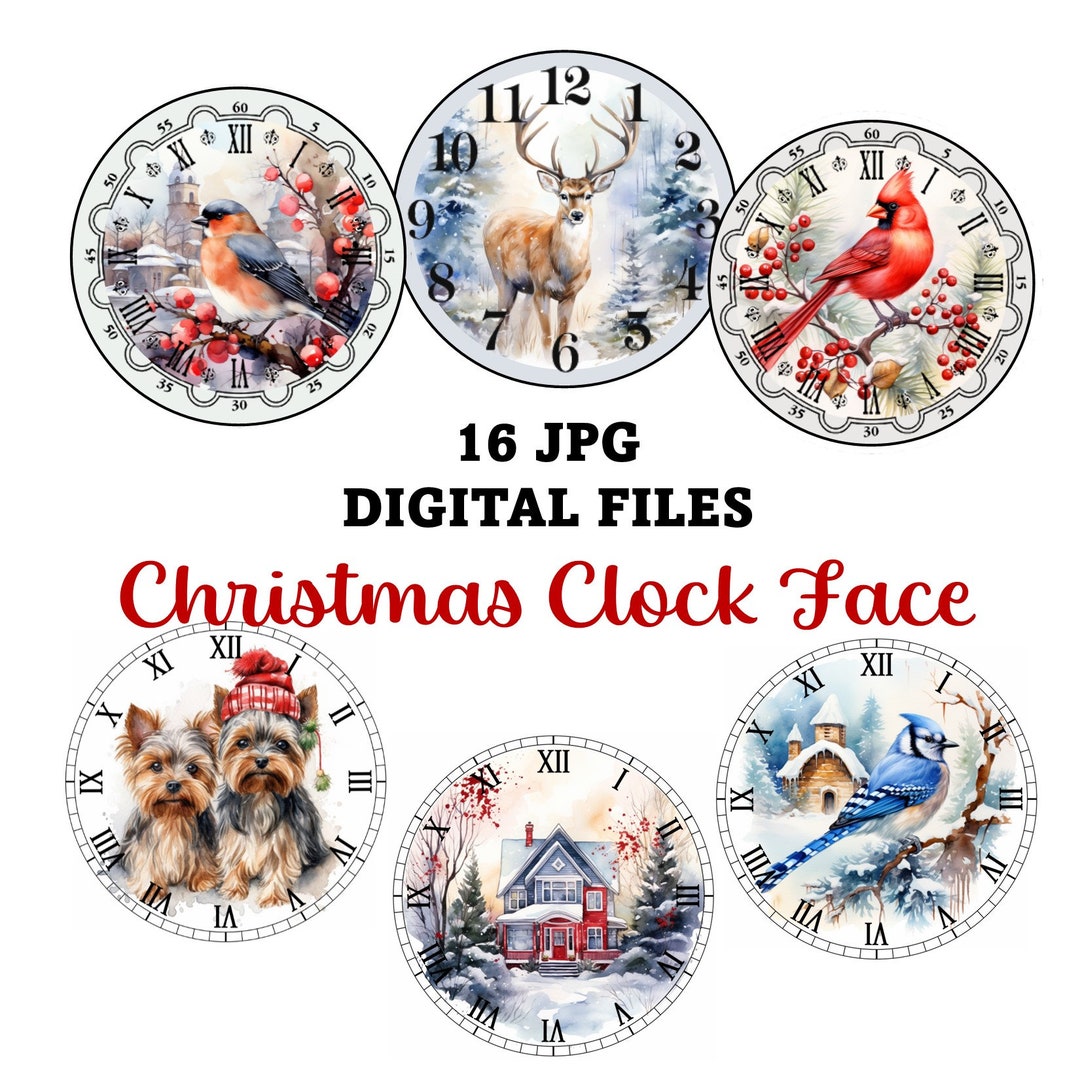 16 JPG Christmas Clock Face Clipart, Digital Download, Christmas ...