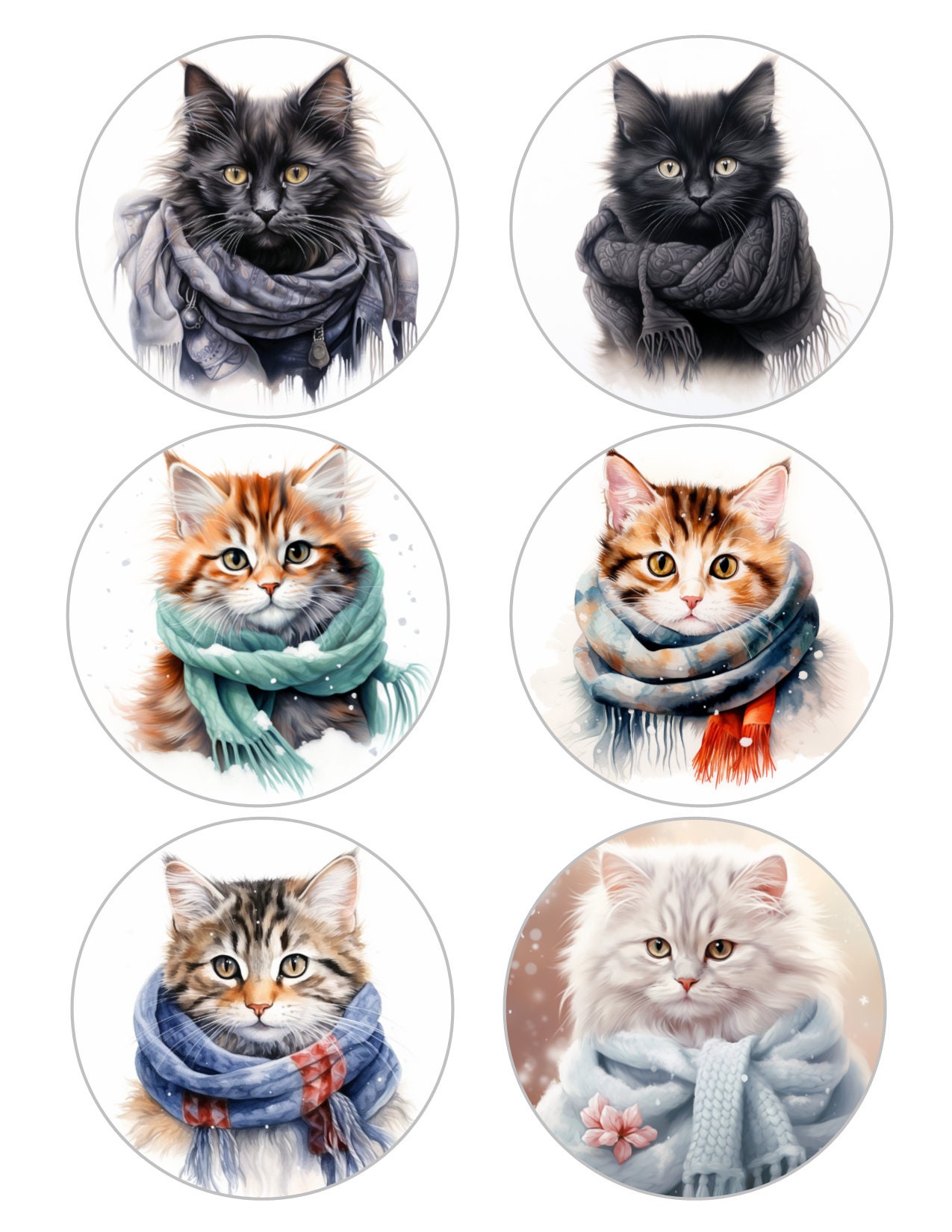 3 PNG Files With 18 Cat Pictures in the Circle, Cat Clipart, Digital ...
