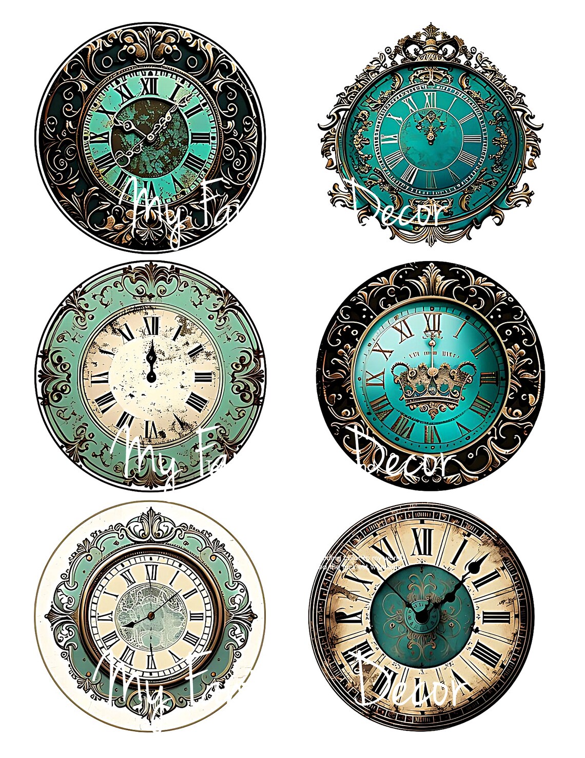 Clock Faces, 3,35 Inch Circles, Digital Collage Sheet, Instant Download ...