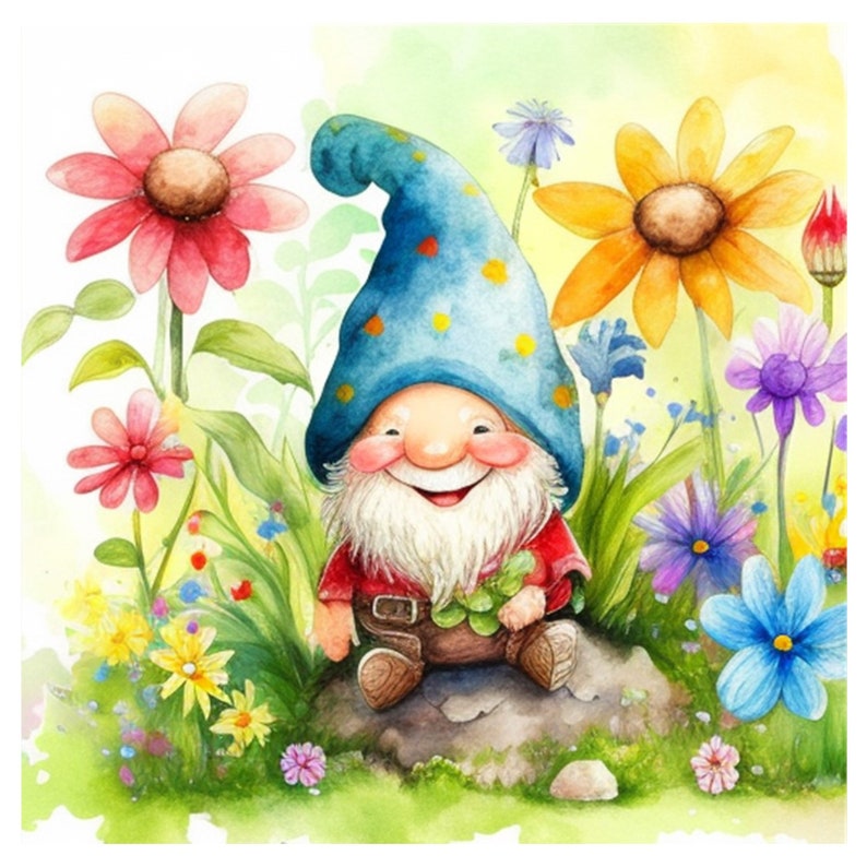 8 Watercolor Gnome Digital Images Watercolor Gnomes Digital - Etsy